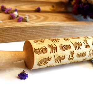 Engraved Rolling Pin FUNNY CATS, Embossing Rolling Pin, Christmas Gift ...