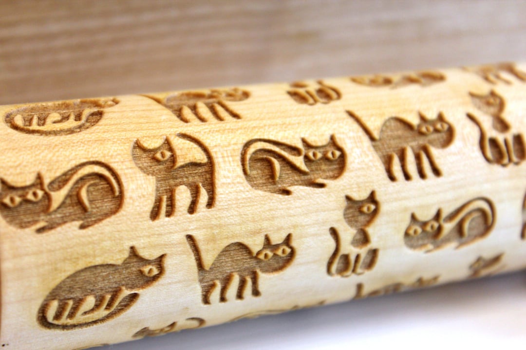 Engraved Rolling Pin FUNNY CATS, Embossing Rolling Pin, Christmas Gift ...