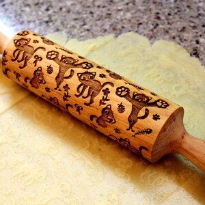 ENGRAVED ROLLING PIN 2 Cat, Kitten Embossing Rolling Pin, Christmas ...