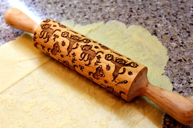 ENGRAVED ROLLING PIN 2 Cat Kitten Embossing Rolling Pin - Etsy