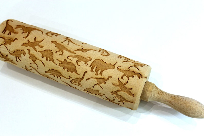 Dinosaur Texture Rolling Pin for Clay & Cookies, Engraved Dough Roller ...