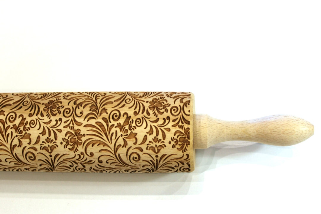 FLOWERS SWIRLS Embossing Rolling Pin, Christmas Gift, Laser Engraved ...
