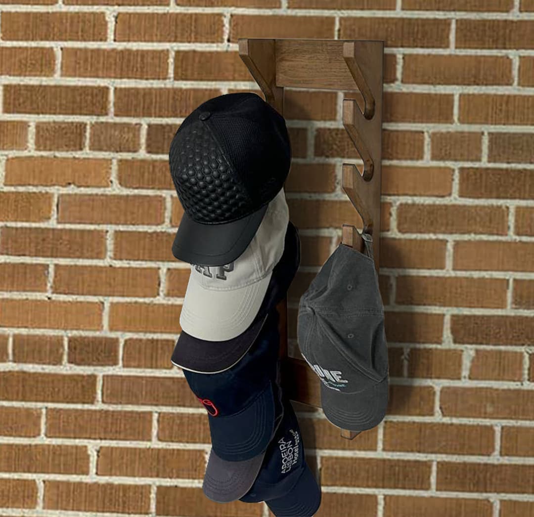 Hat Organizer for 12 Baseball Caps, Solid Wood Hat Hanger, Baseball Cap ...
