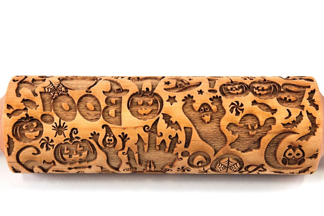 Embossed Rolling Pin Halloween Ghost, Gift, Pumpkin Jack O Lantern, Bat ...