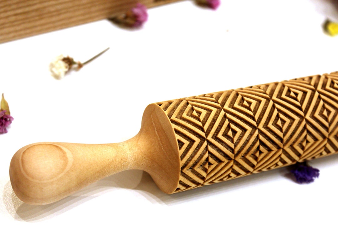 Geometric Pattern Engraved Embossing Rolling Pin, RHOMBUS, DIAMOND ...