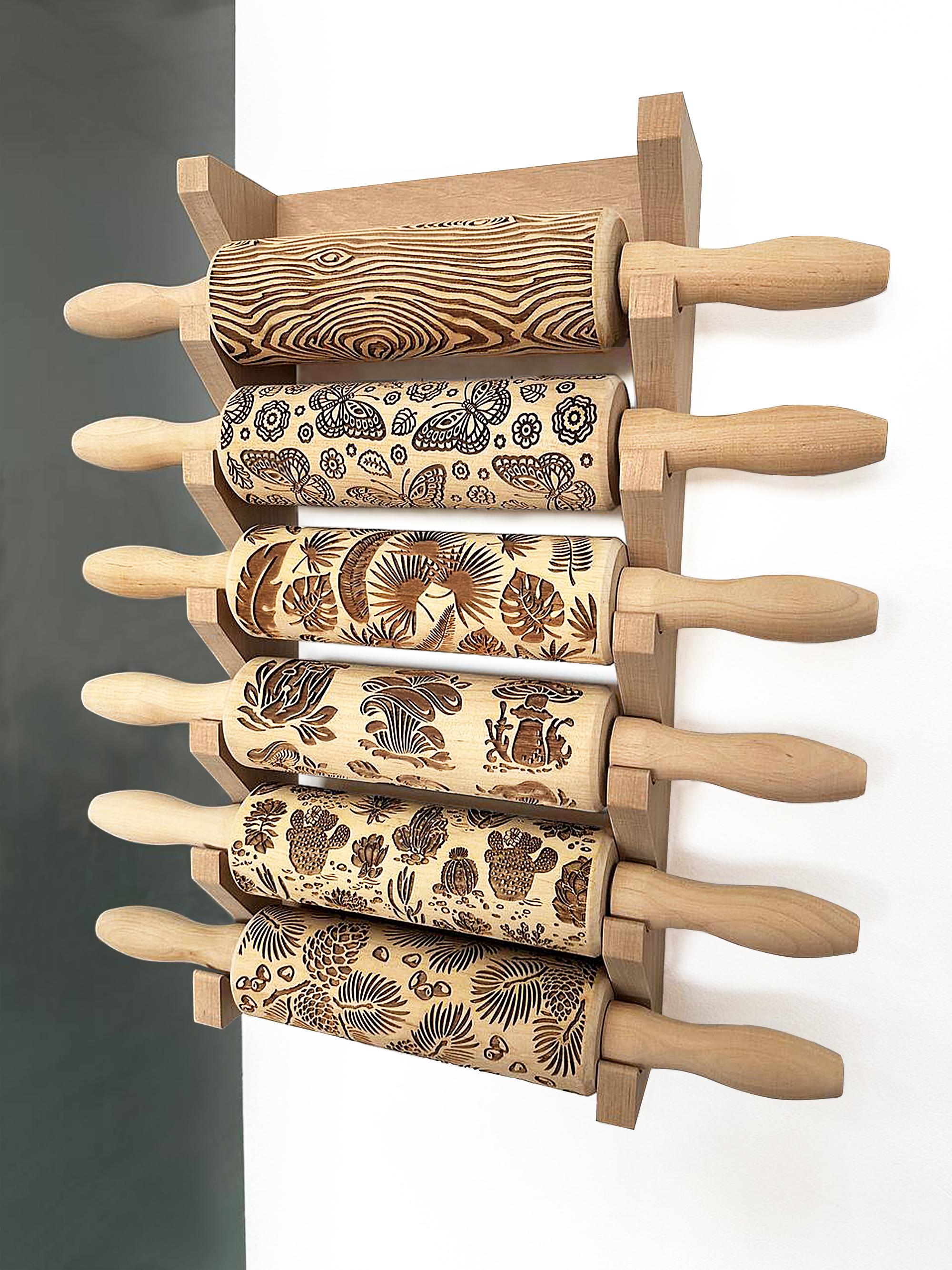 6 Rolling Pins Display Rack, Rolling Pin Holder, Wooden Shelf for ...