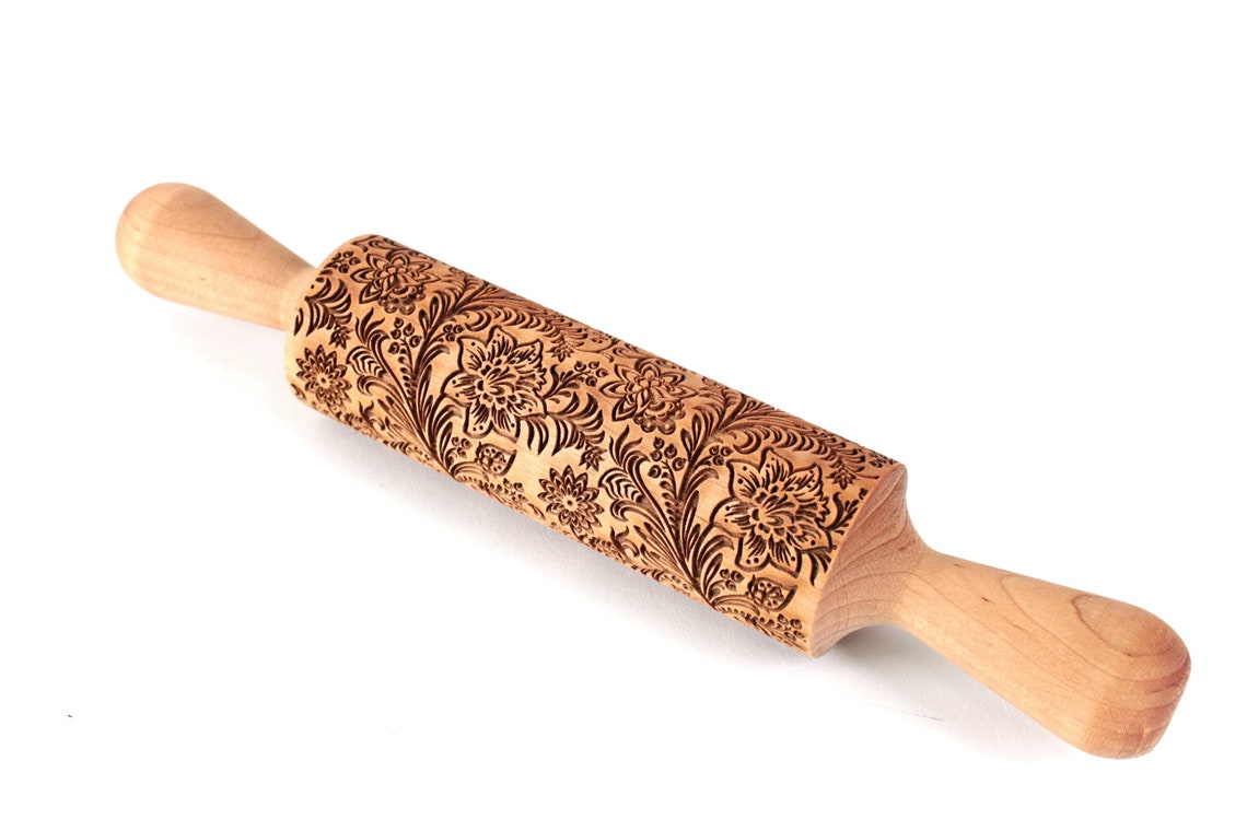 Flower Embossed Rolling Pin Engraved Floral Pattern Texturred | Etsy