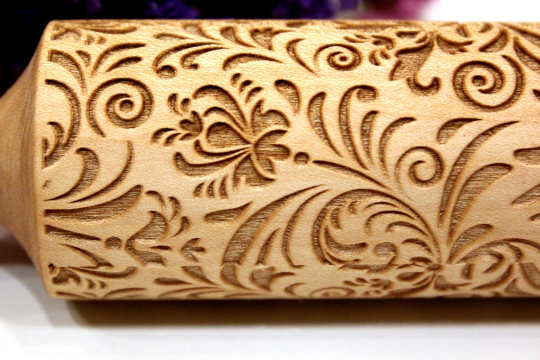 Embossing Rolling Pin FLOWERS, Lazer Engraved, Embossed Dough Roller ...