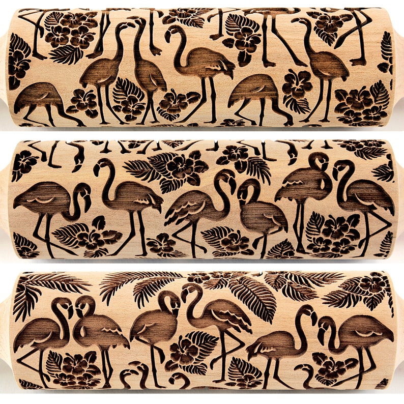 Flamingo Rolling Pin, Embossed Cookies Texturred Christmas Gift ...