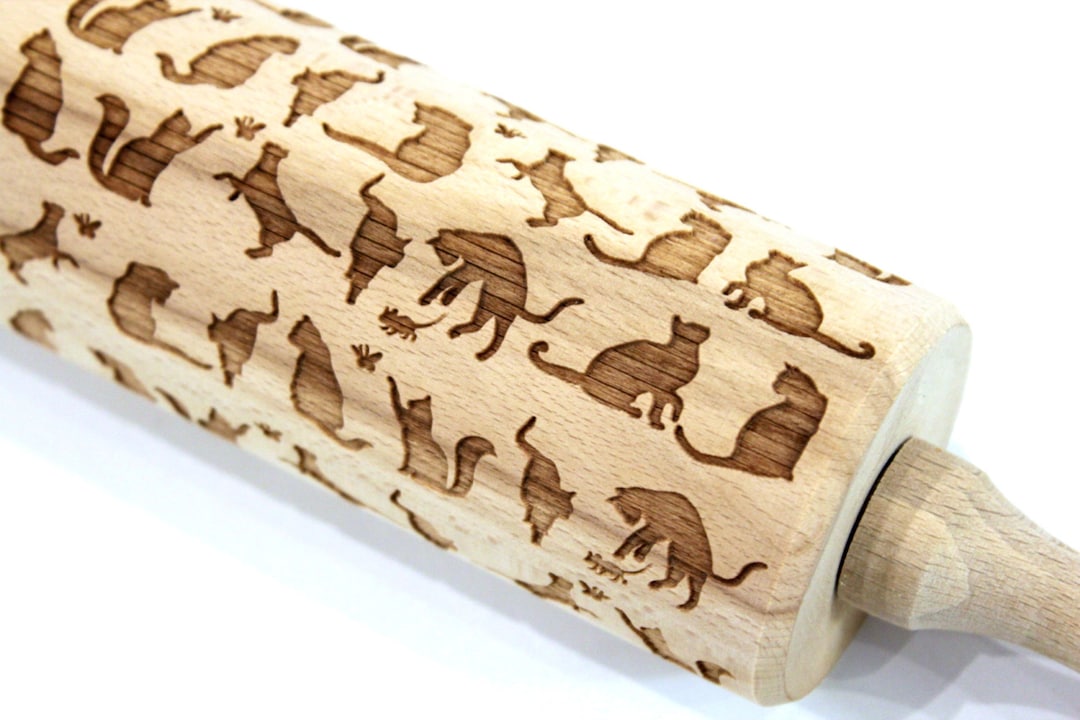 Cats Embossing Rolling Pin, Engraved Rolling Pin, Christmas Gift ...