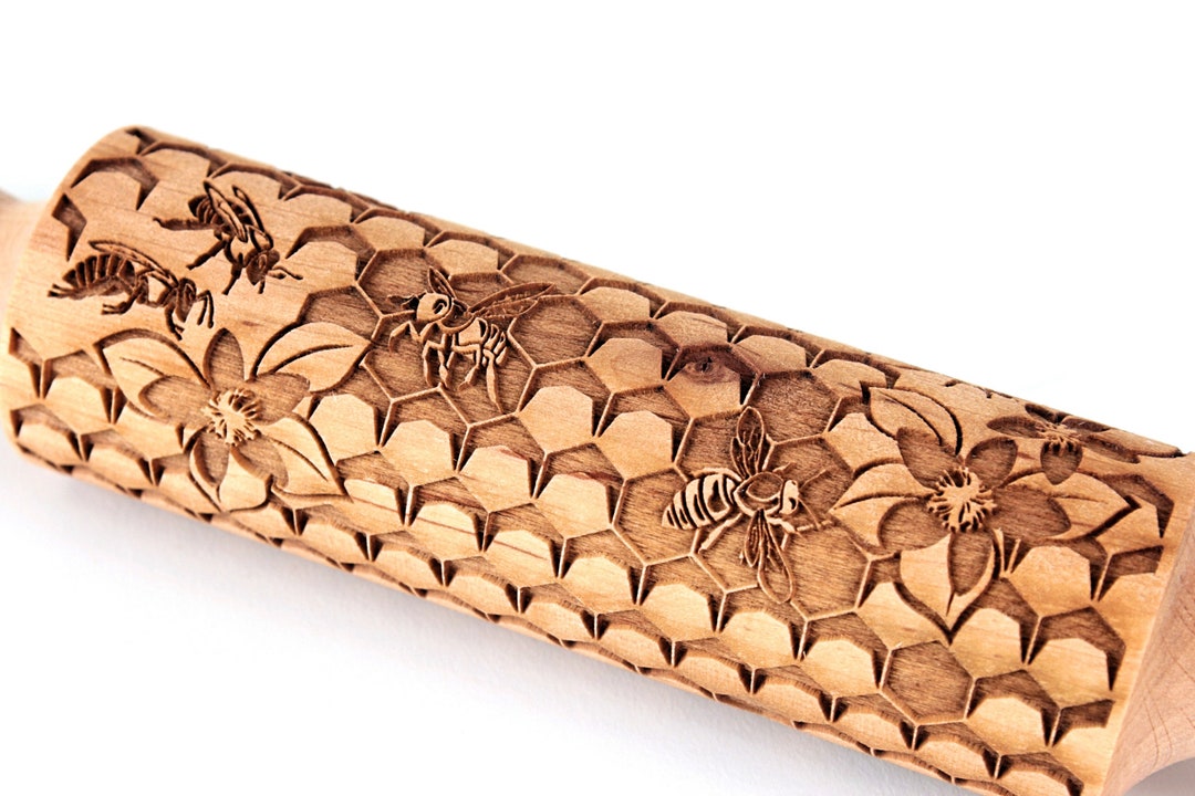 Rolling Pin Embossed Carved Bees Honey Combs Cookies, Clay Tools ...