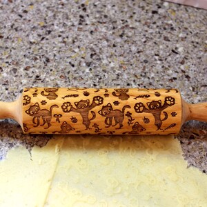ENGRAVED ROLLING PIN 2 Cat, Kitten Embossing Rolling Pin, Christmas ...