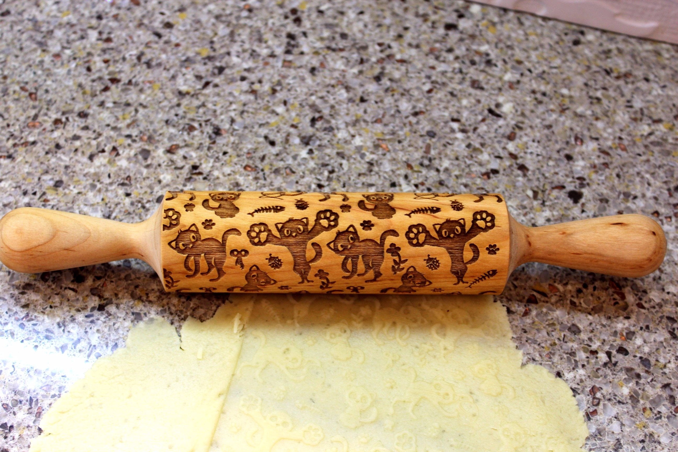 ENGRAVED ROLLING PIN 2 Cat Kitten Embossing Rolling Pin - Etsy