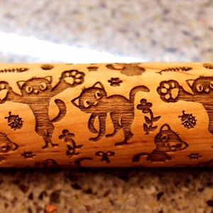 ENGRAVED ROLLING PIN 2 Cat, Kitten Embossing Rolling Pin, Christmas ...