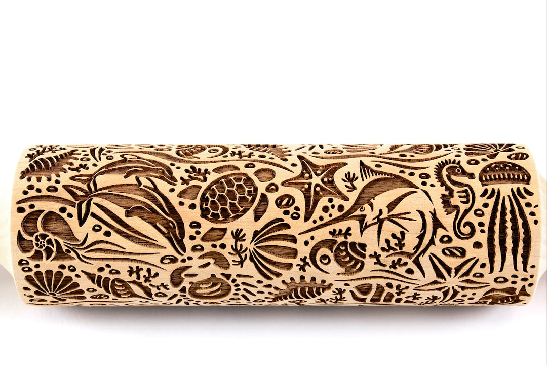 Marine Rolling Pin, Embossed Sea Ocean Texturred Cookies Christmas Gift ...