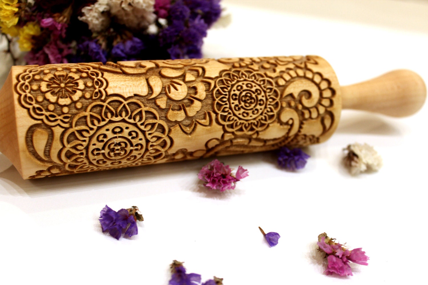 Embossing Rolling Pin, FLOWERS FLORAL PAISLEY Pattern, Laser Engraved ...