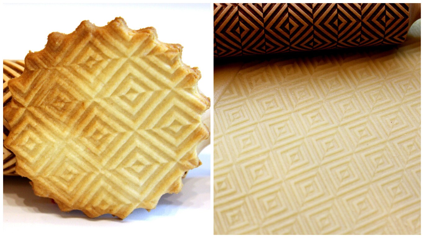 Geometric Pattern Engraved Embossing Rolling Pin, RHOMBUS, DIAMOND ...