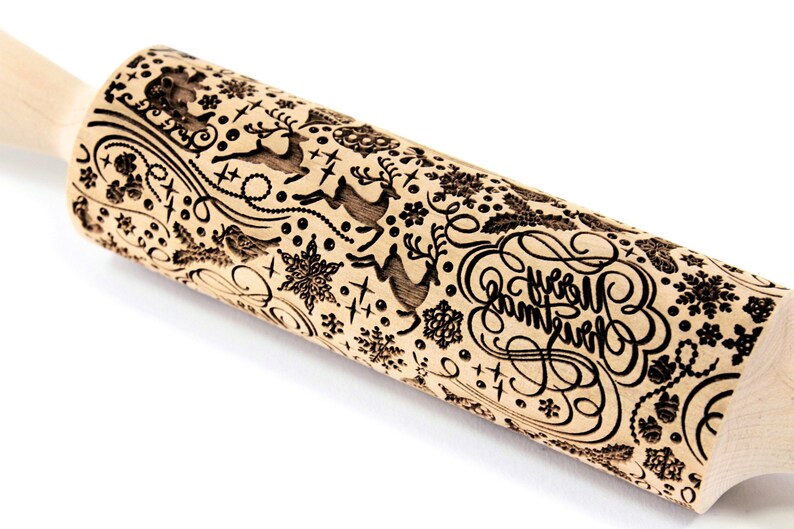 Engraved Rolling Pin Embossed Merry Christmas Snowflake | Etsy