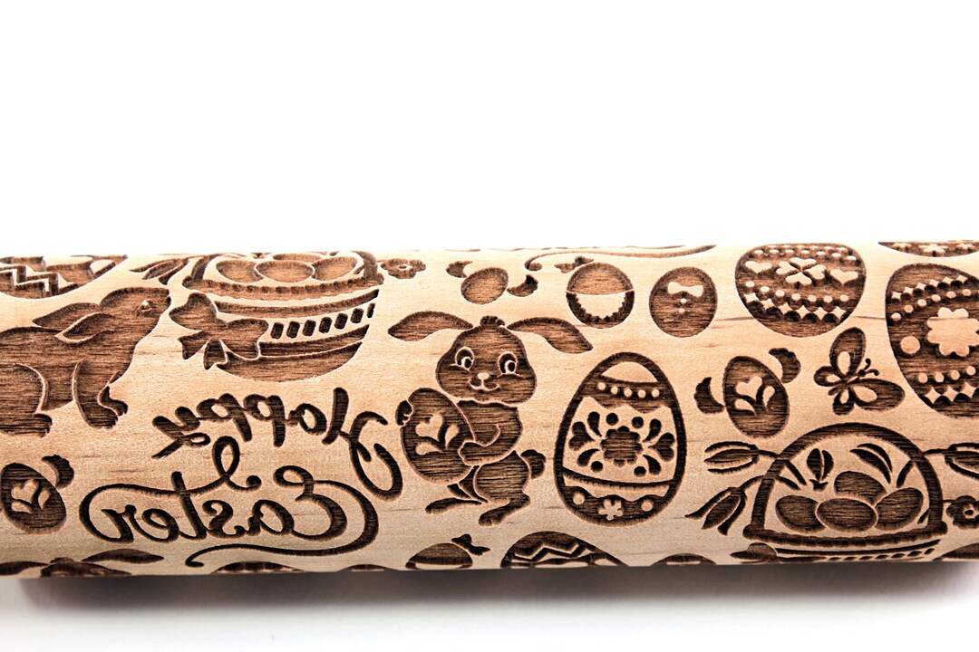 Happy Easter Rolling Pin, Embossed Rabbit Eggs Shortbread Cookies ...