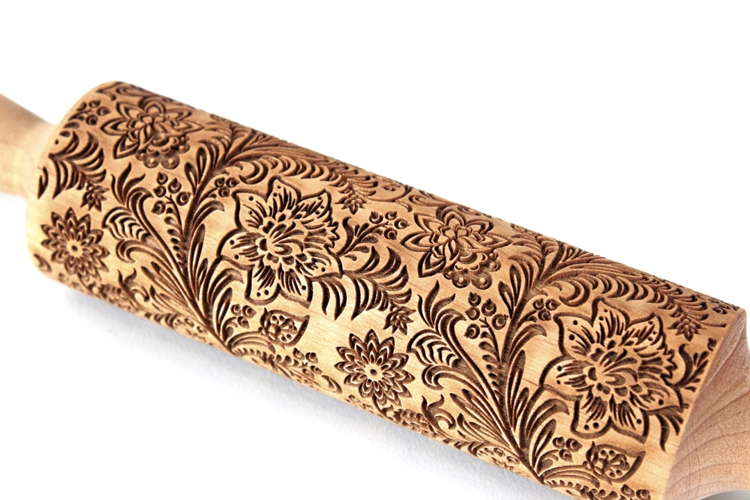 Flower Embossed Rolling Pin Engraved Floral Pattern, Texturred Cookies ...