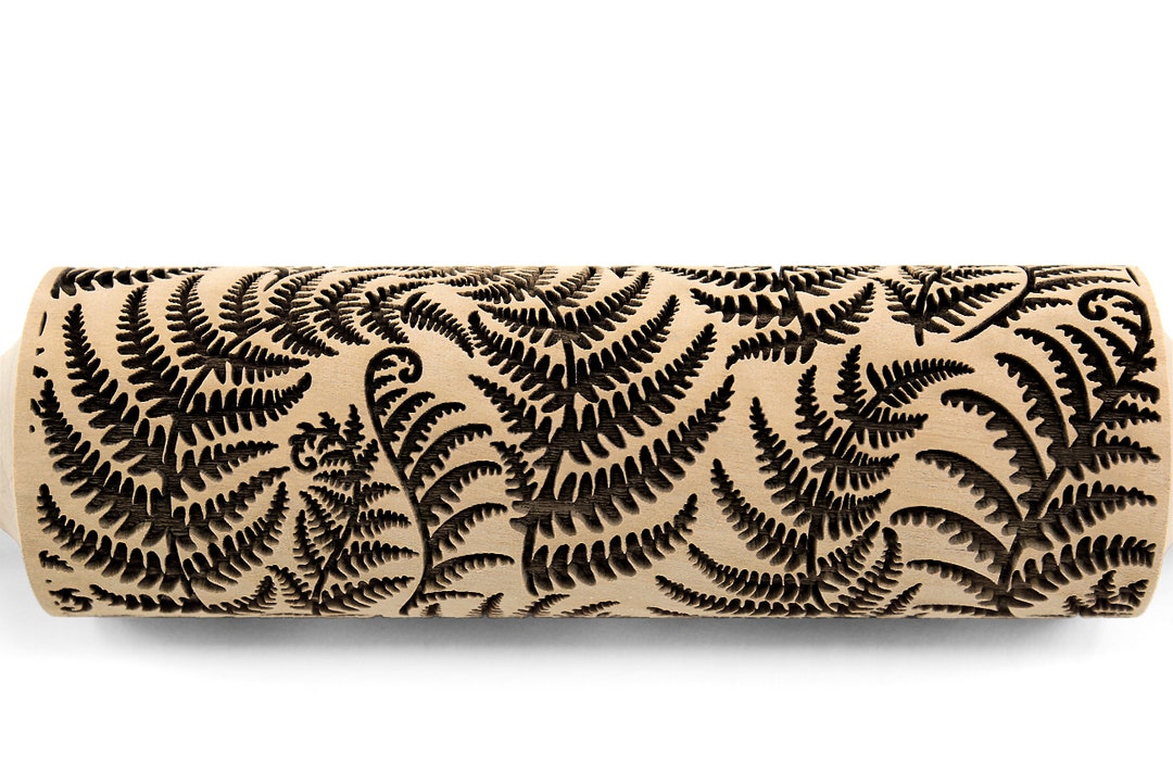 Fern Leaves Embossed Rolling Pin Wooden Textured Tool for Dough, Clay ...