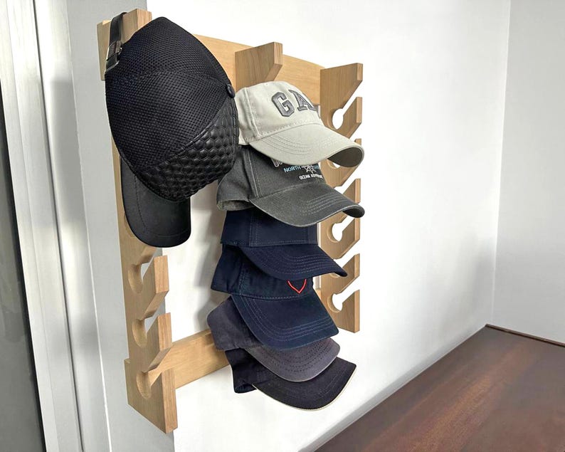 18 Baseball Caps Storage, Solid Wood Hat Organizer, Hat Rack for ...