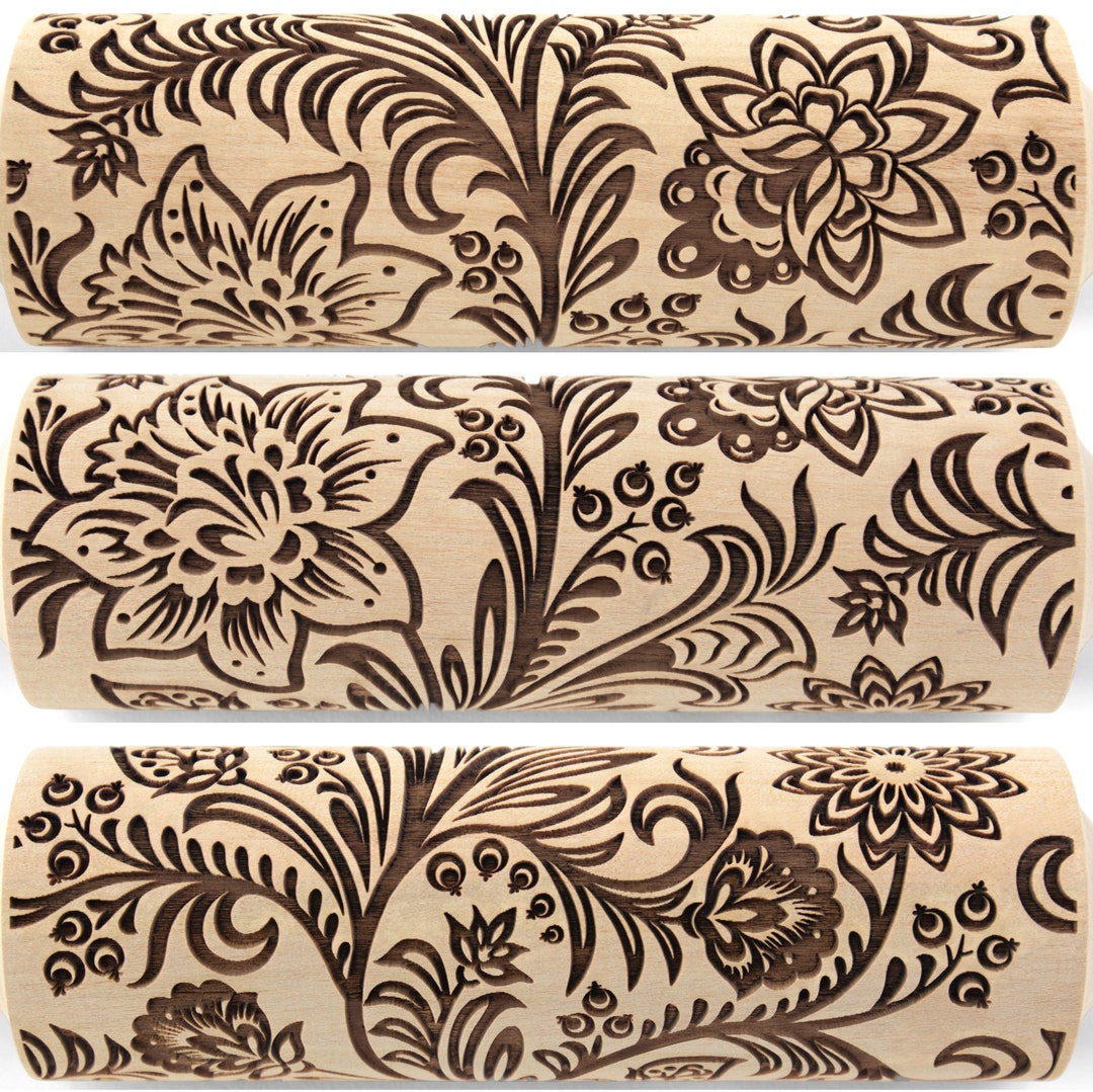 Rolling Pin Embossed Ukrainian Ornamental Pattern Petrykivka for ...