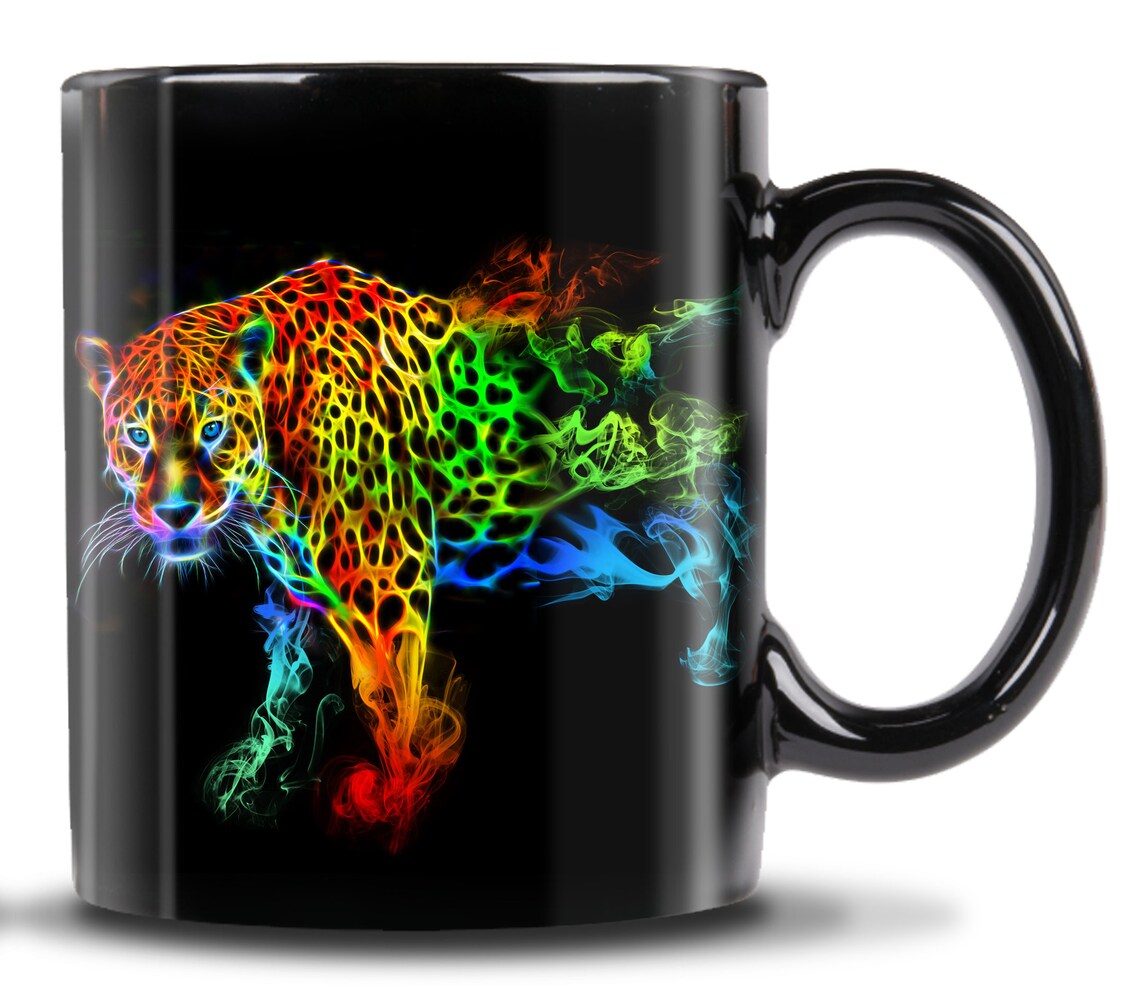 Smoke Leopard 11oz Black Mug Brightly Colored Leopard - Etsy UK