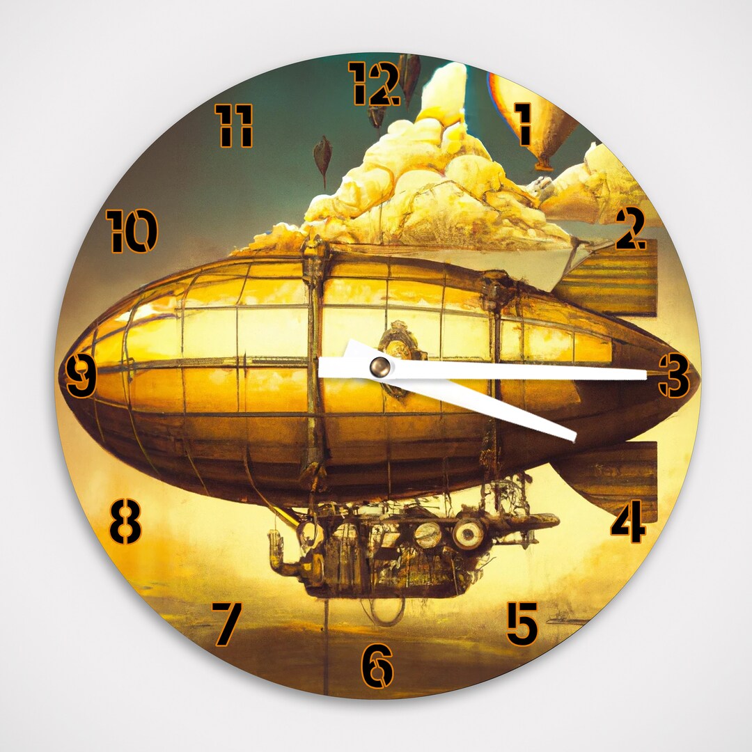 Steampunk Dirigible Aluminum Round Wall Clock 8.125", or Hardboard ...