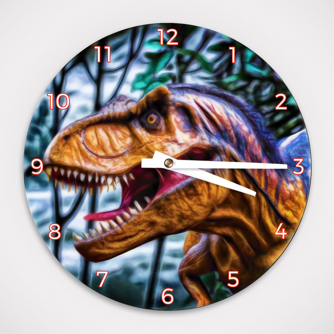 T-rex Dinosaur Aluminum Round Wall Clock 8.125", or Hardboard Round ...