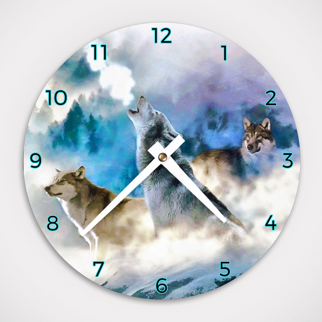 Howling Wolves Aluminum Round Wall Clock 8.125", or Hardboard Round ...
