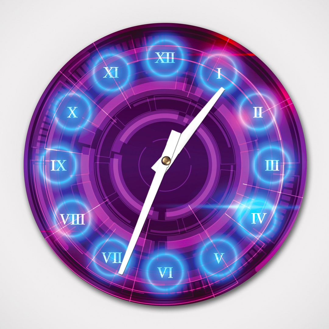 Neon Printed Aluminum Round Wall Clock 8.125", or Hardboard Round Wall ...