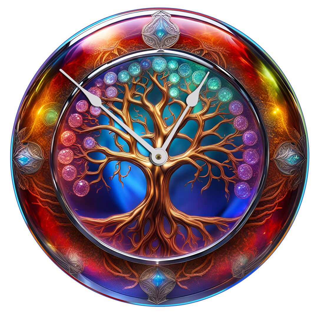 Colorful Tree of Life - 8.125" Aluminum Round Wall Clock, or 11.4 ...