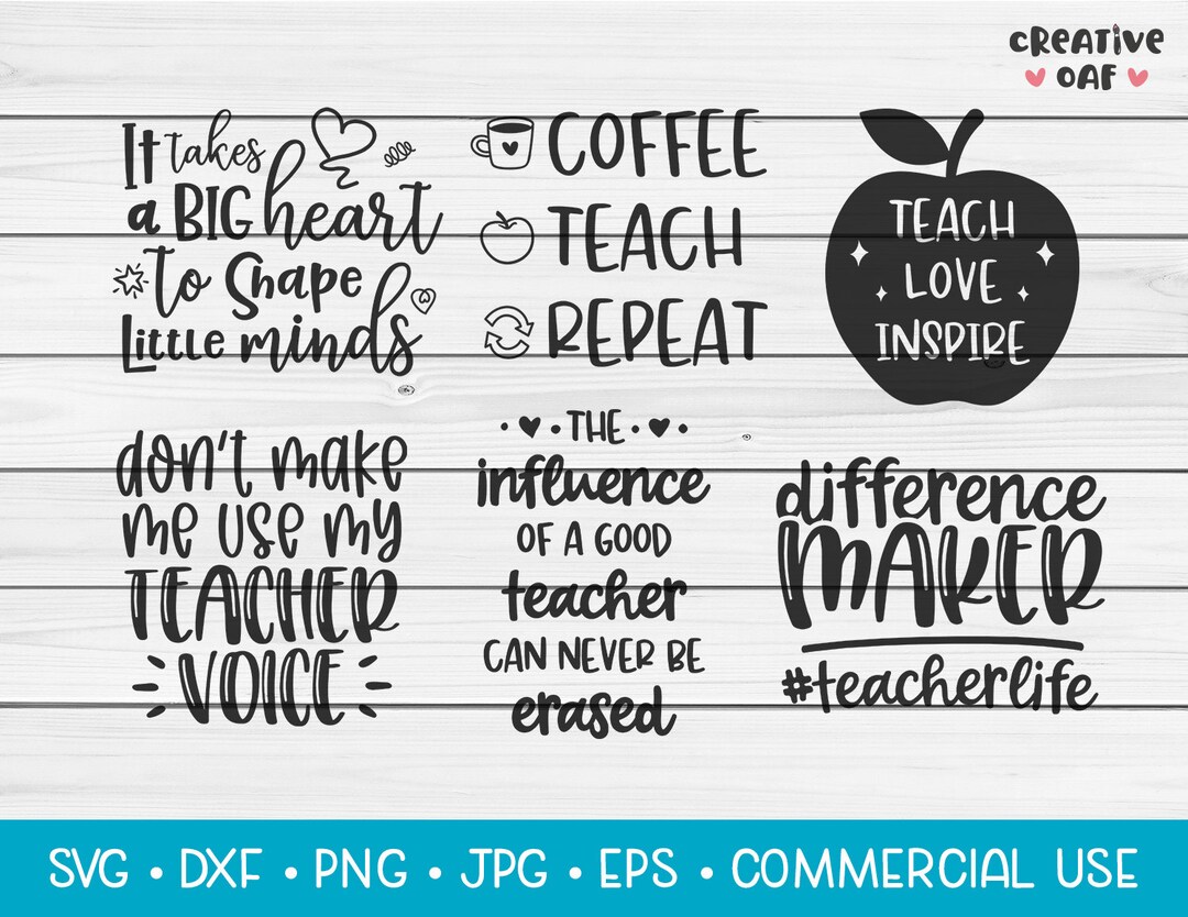 Teacher Bundle SVG Vector Cutting Files. 6 Designs. Cute Funny ...