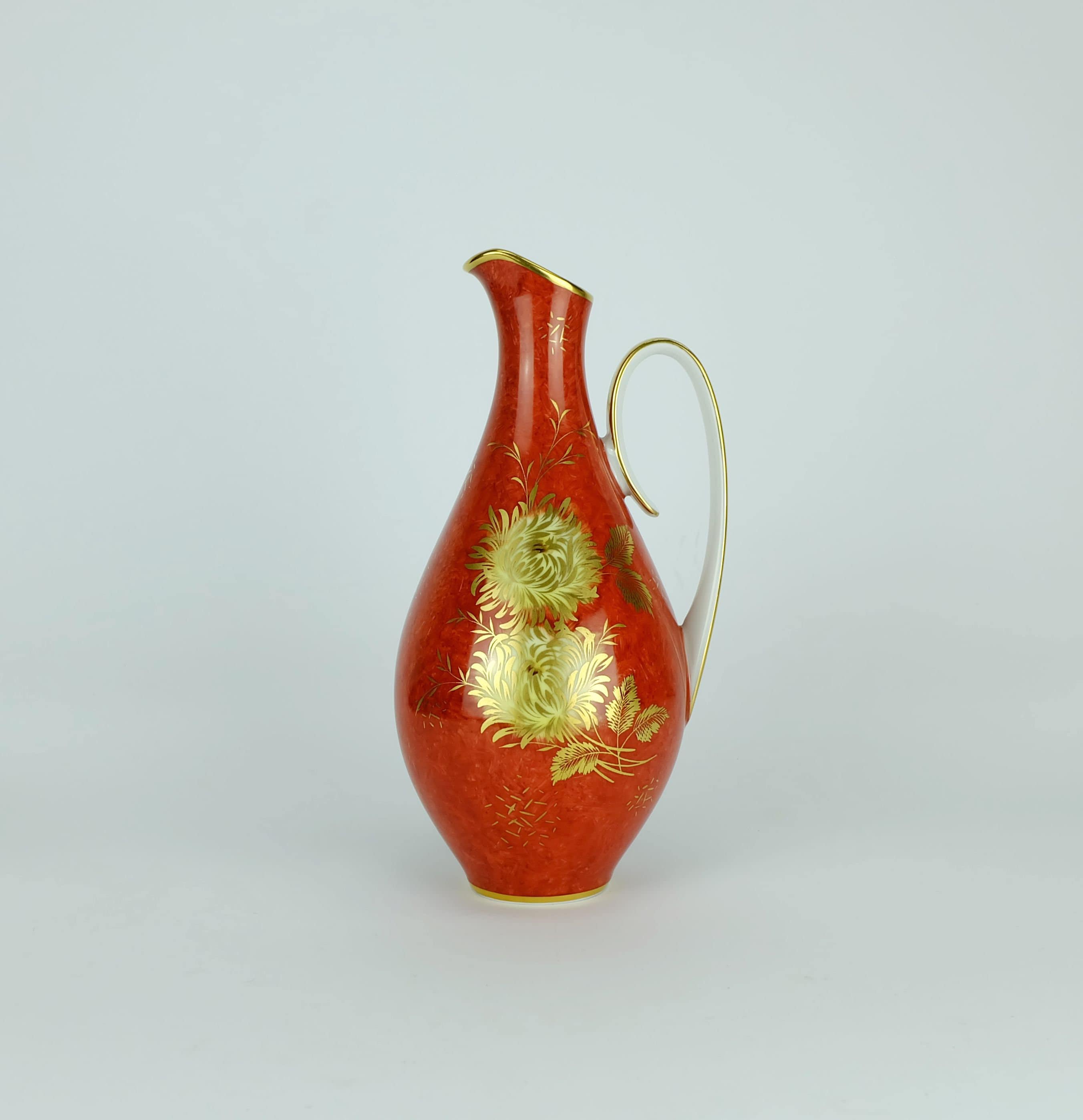 1950s VASE alka kunst alboth & kaiser porcelain orange gold flower decor