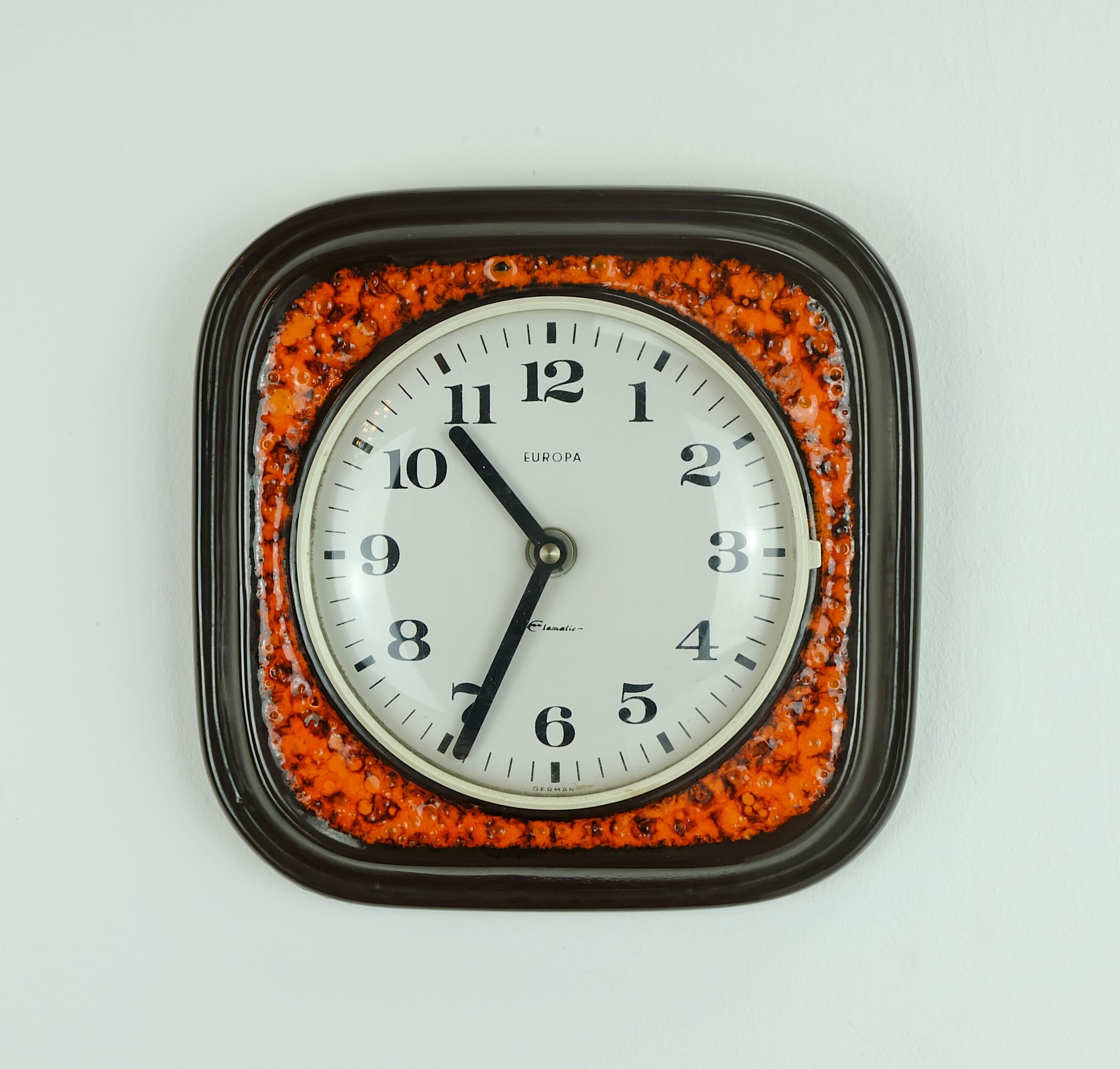 CLOCK europa elomatic germany 1960s 70s west german pottery fat lava