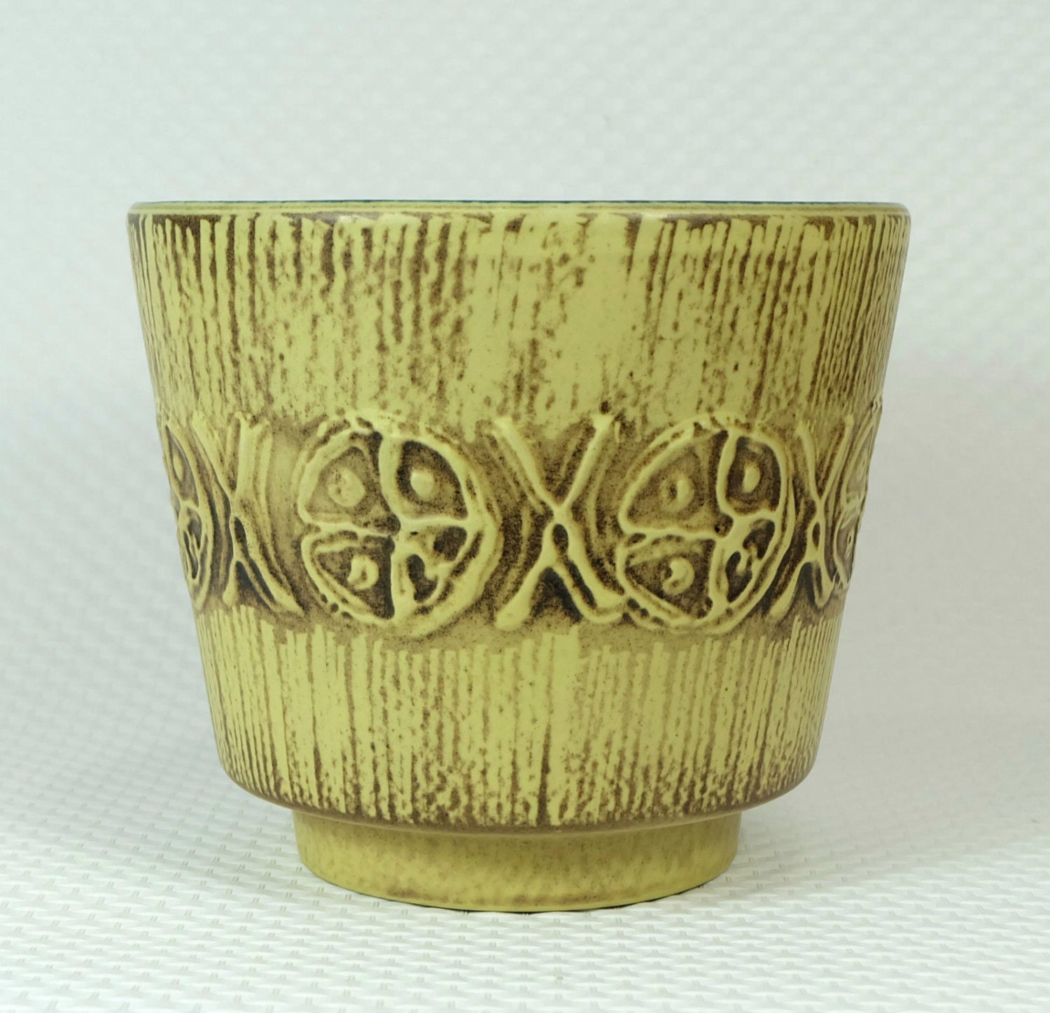 vintage 60s FLOWER POT planter yellow and brown abstract mid century decor