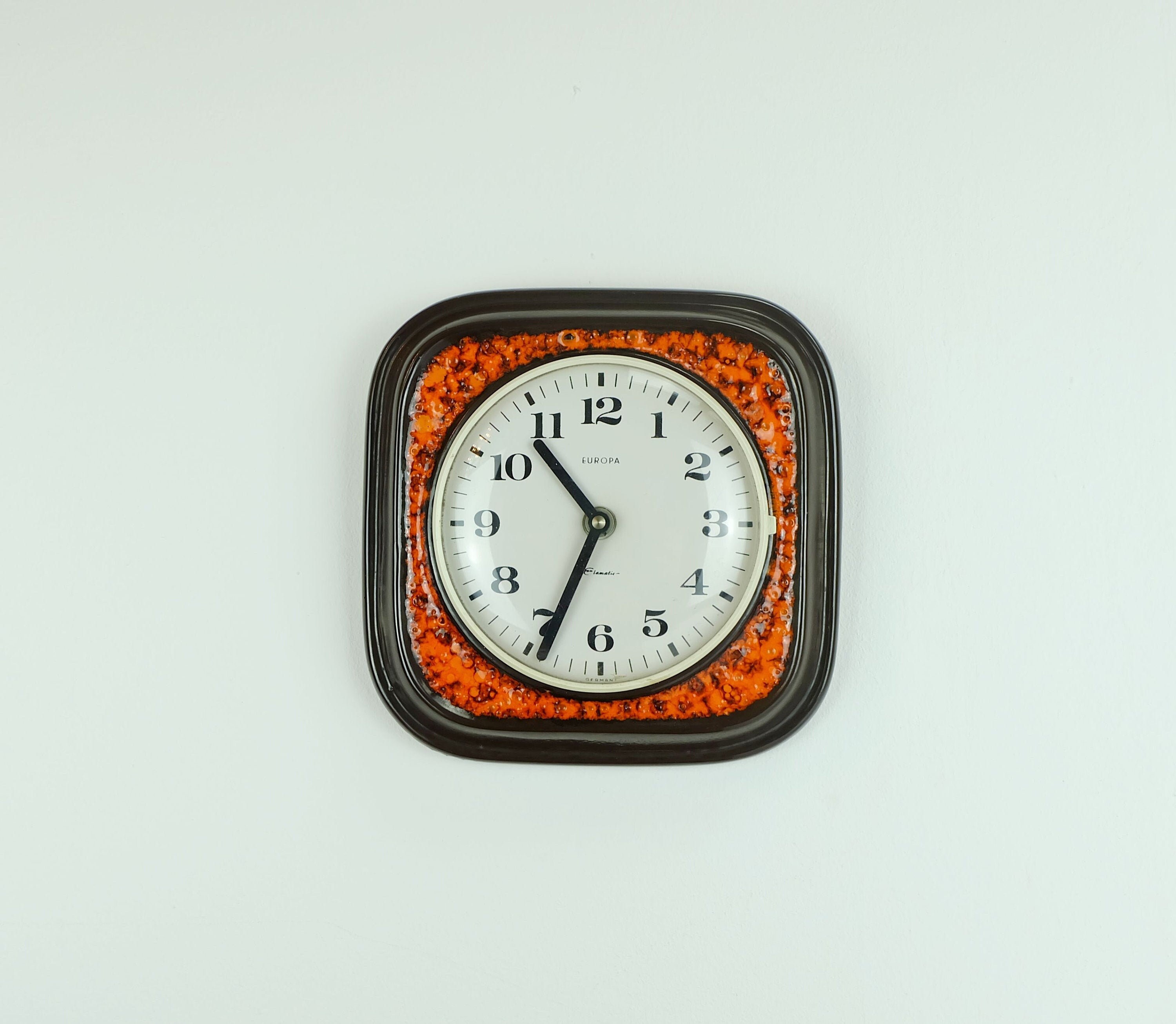 CLOCK europa elomatic germany 1960s 70s west german pottery fat lava