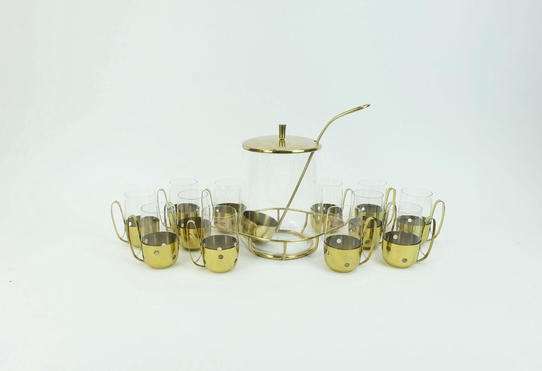 Elegant Mid Century PUNCH Bowl Set With 12 Glasses and Centerpiece ...