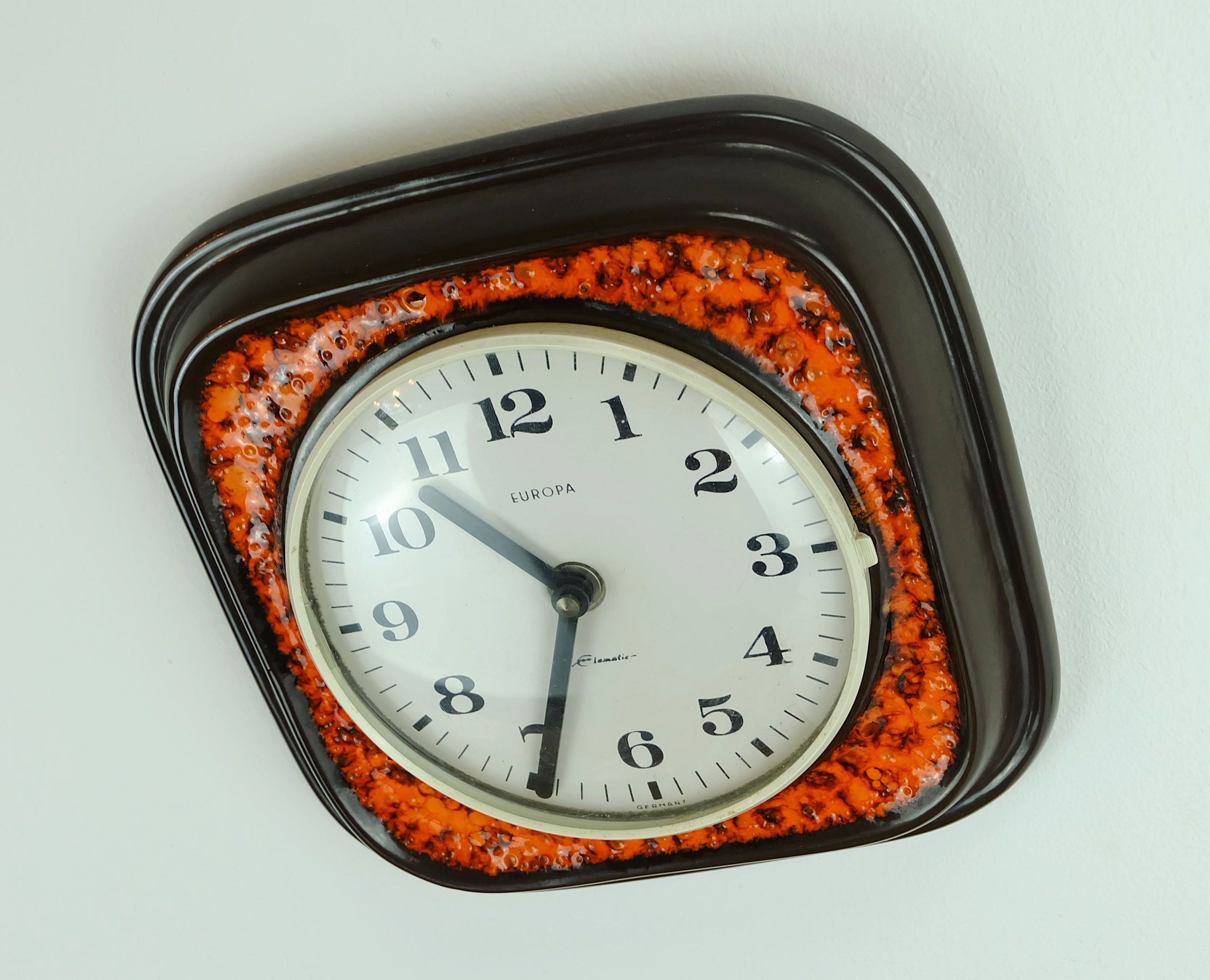 CLOCK europa elomatic germany 1960s 70s west german pottery fat lava