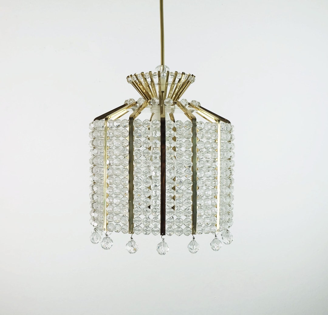 Glamorous 1960s PENDANT LIGHT Brass and Acrylic Hollywood Regency Style ...