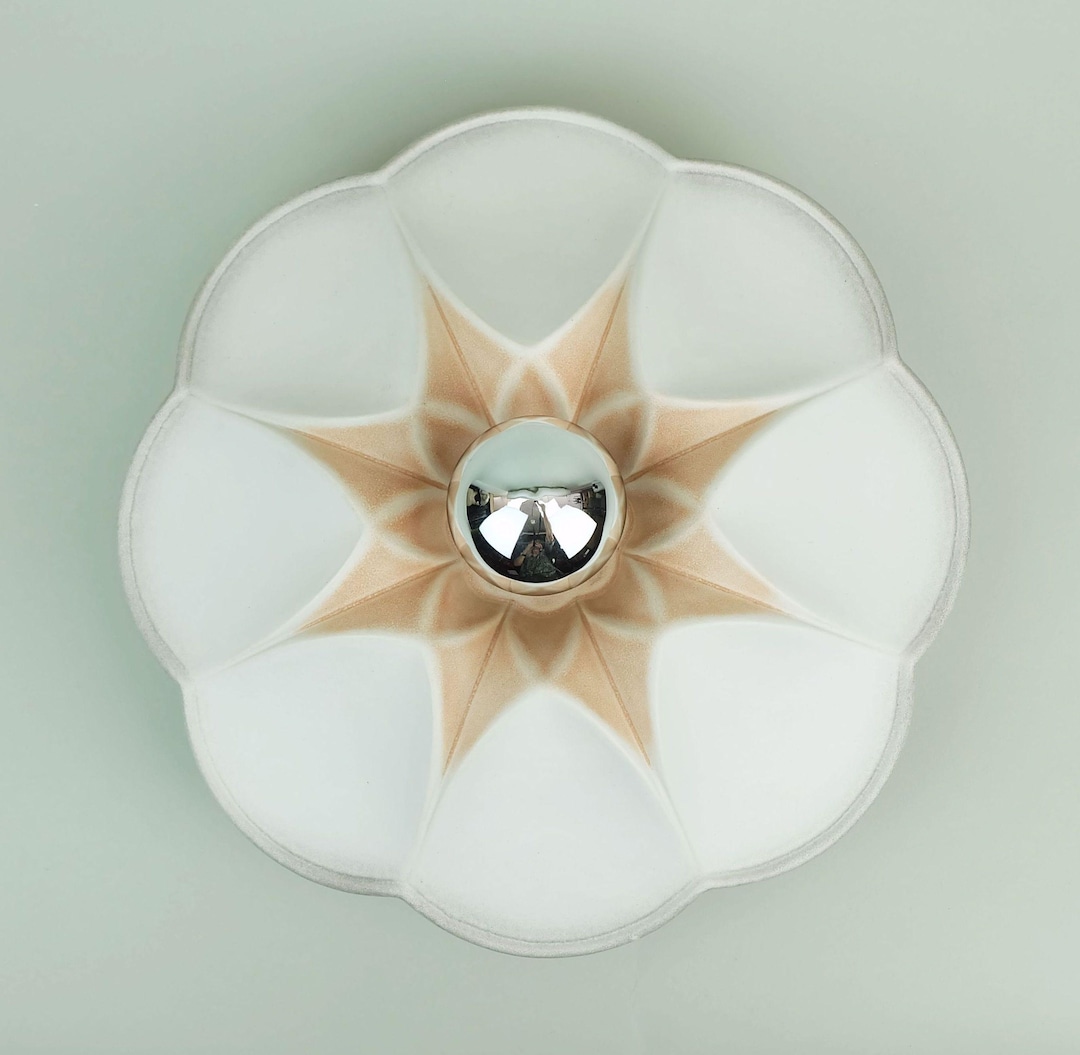 Vintage Ceramic CEILING LIGHT or Wall Lamp Flower Shape White Grey Rose ...