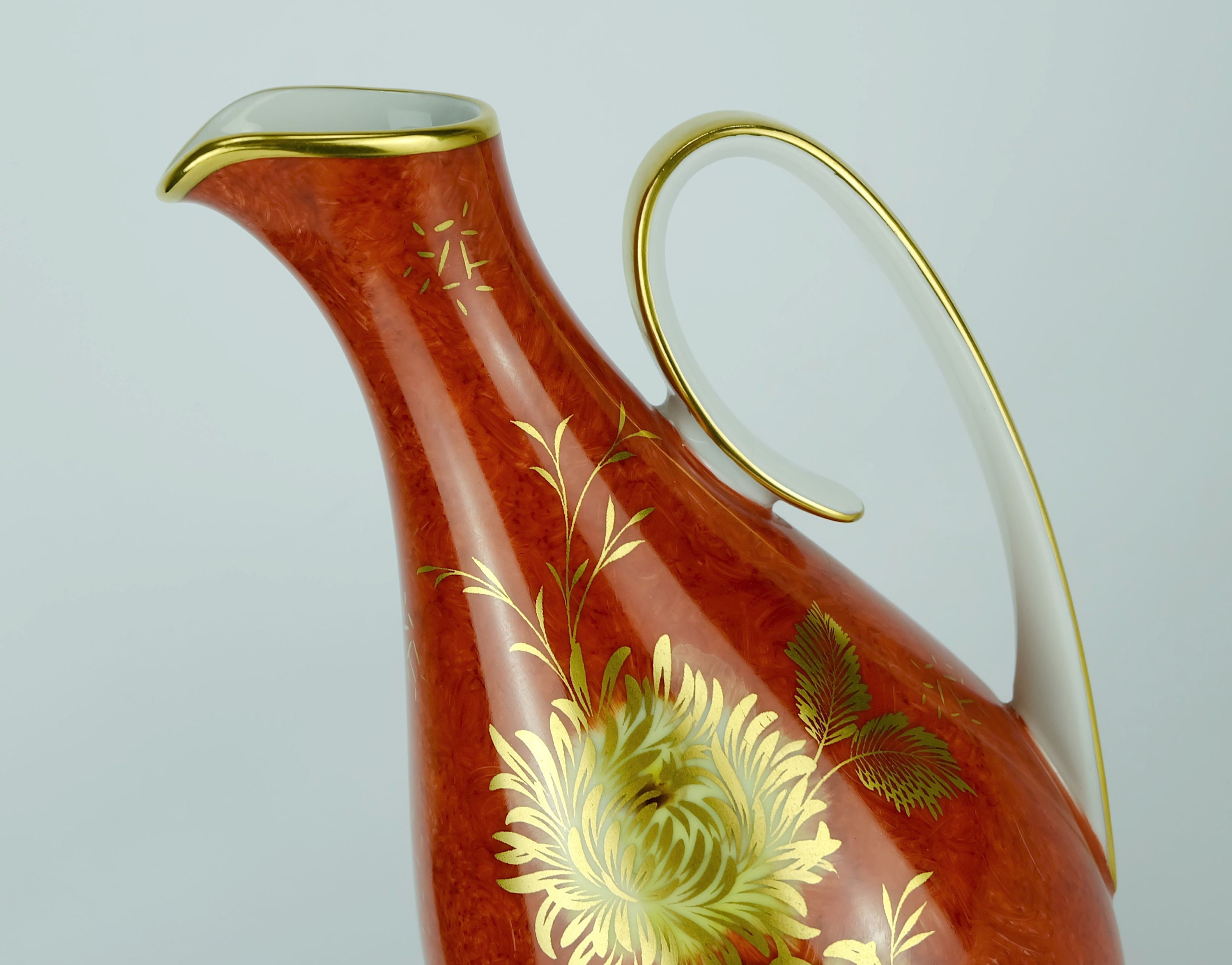 1950s VASE alka kunst alboth & kaiser porcelain orange gold flower decor