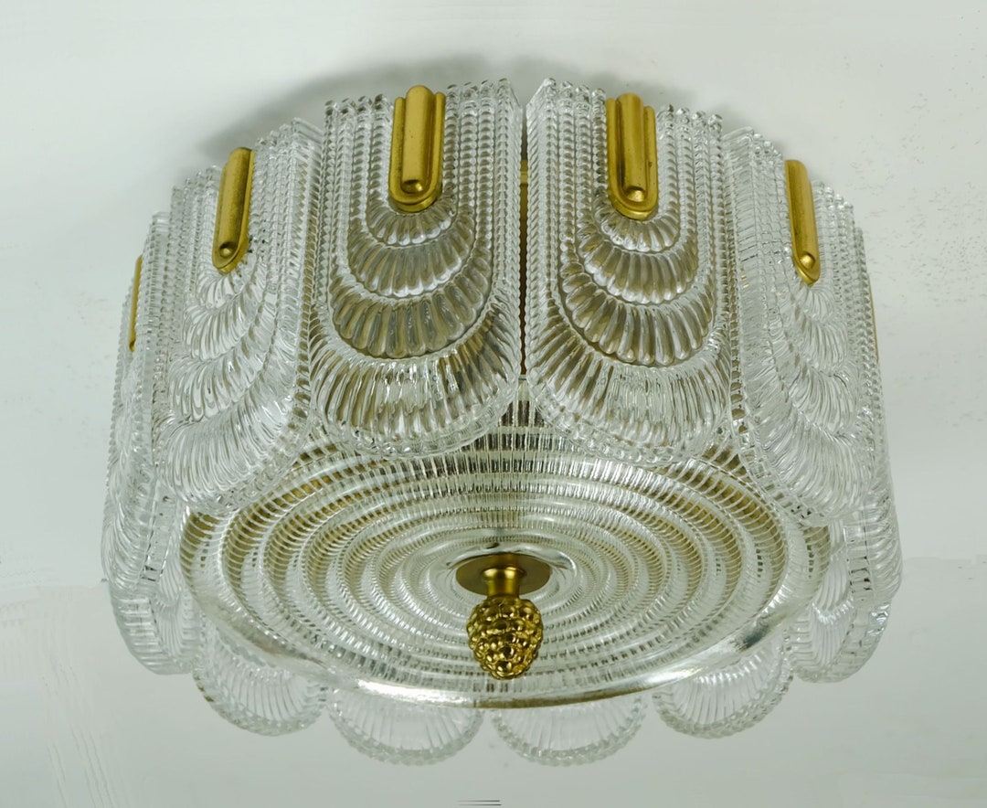 Glamorous 1960s CEILING LAMP Ceiling Fixture Brass and Glass Hollywood ...