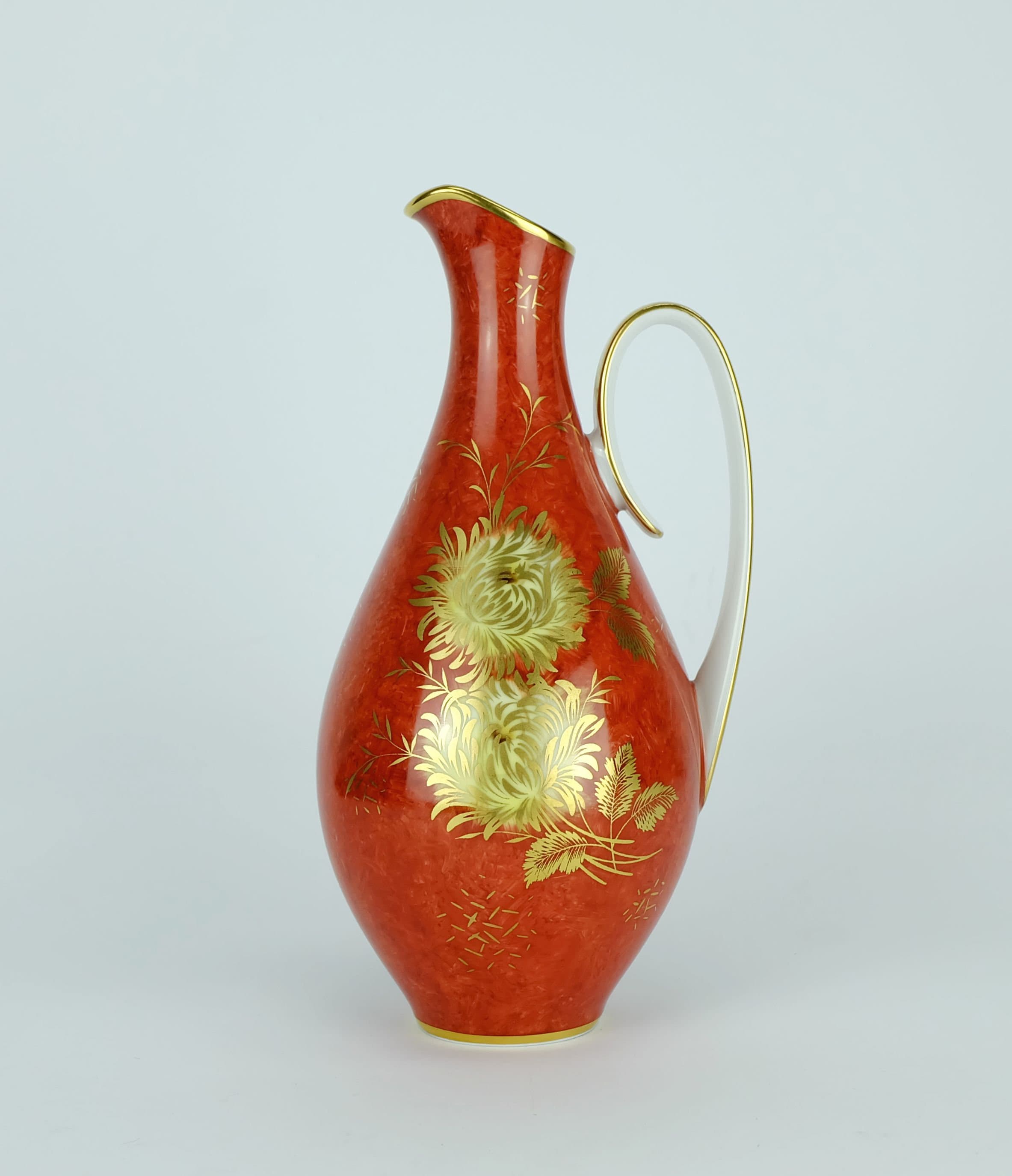 1950s VASE alka kunst alboth & kaiser porcelain orange gold flower decor