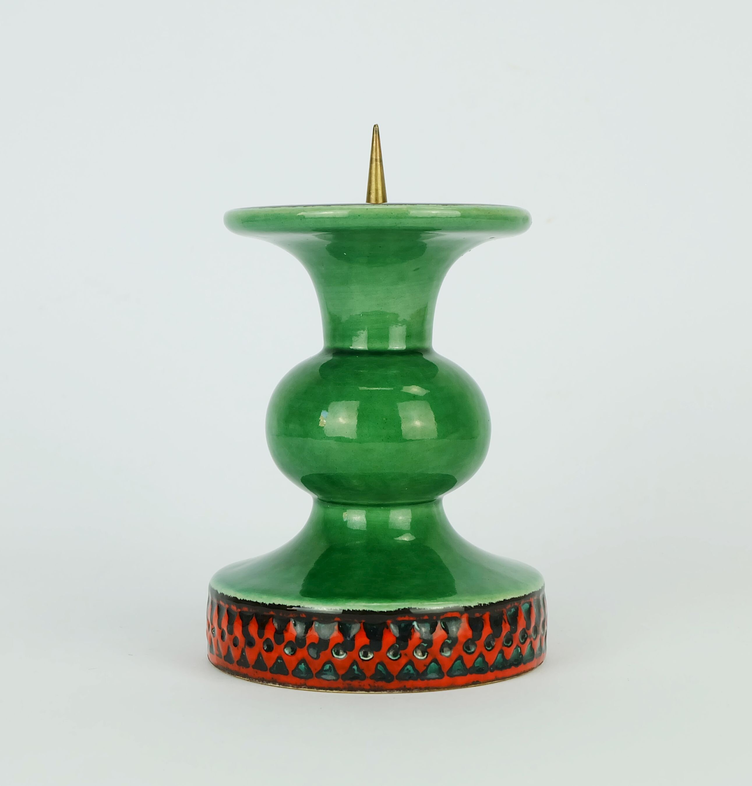 1970's ceramic CANDLEHOLDER green and red pop art design