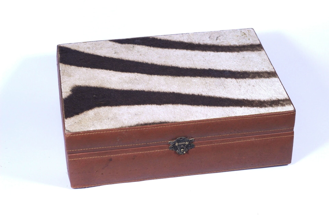 Zebra Print Leather Storage Box. Unique Mix Cow Hide Authentic Skin ...