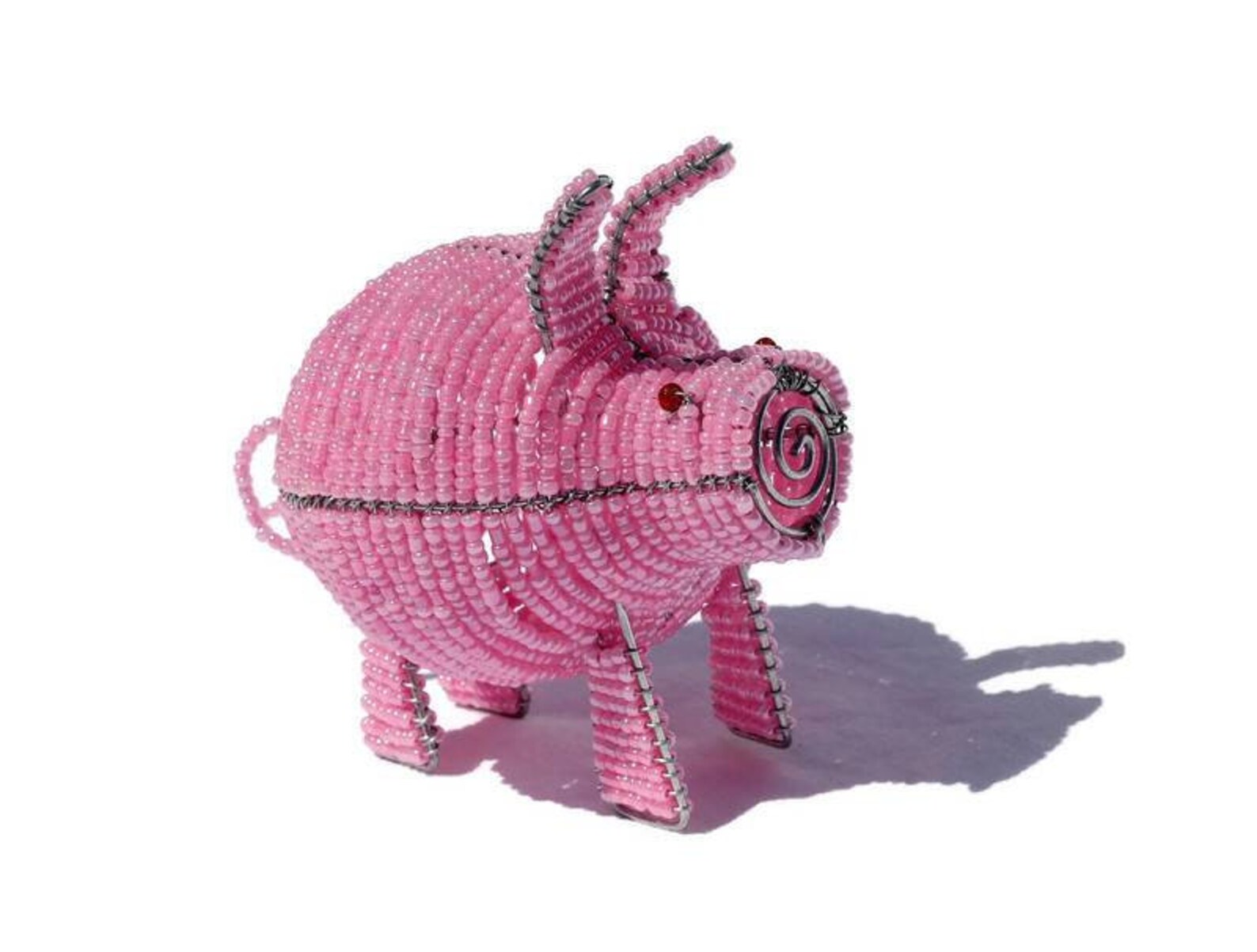 Pink Beaded Pig Figurine, African Handmade Mini Sculpture - Etsy