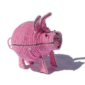Cute Pink Beaded Pig Figurine. Unique African Handmade Gifts Ready to ...