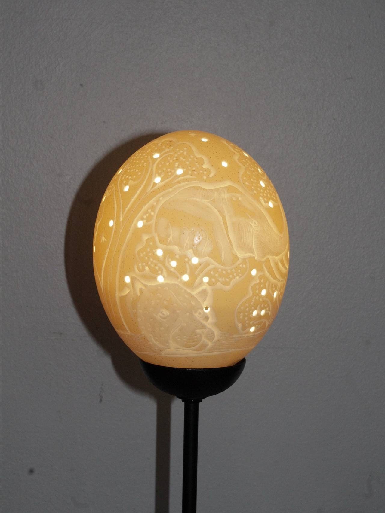 Carved Ostrich Egg Shell Big Five Lamp Shade. - Etsy